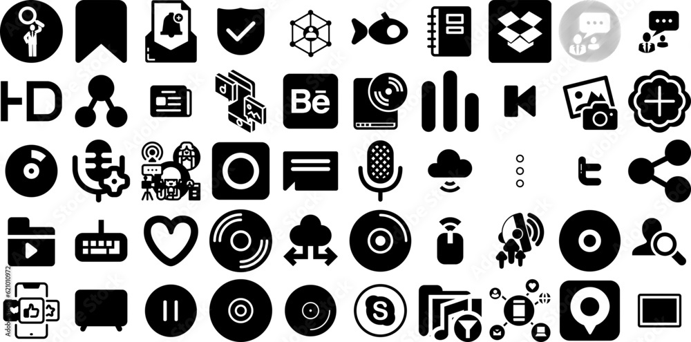 Mega Set Of Media Icons Bundle Hand-Drawn Solid Modern Elements App ...