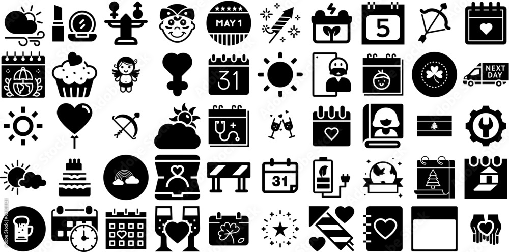 Massive Collection Of Day Icons Collection Hand-Drawn Linear Drawing ...