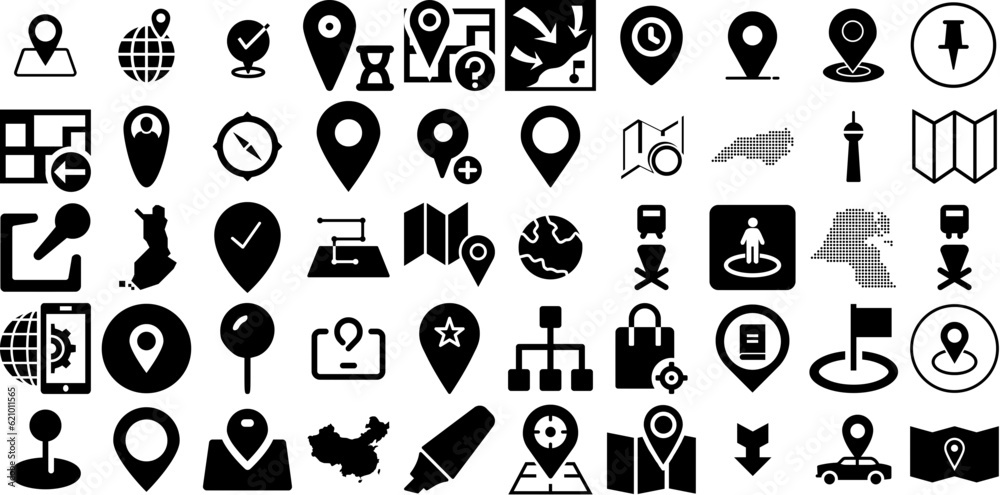 Massive Set Of Map Icons Bundle Hand-Drawn Solid Drawing Web Icon ...