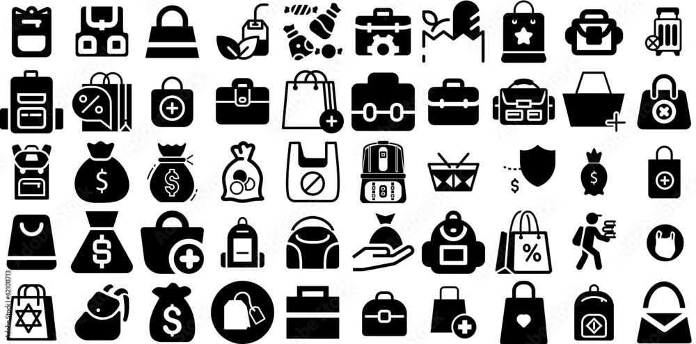Vetor de Huge Set Of Bag Icons Collection Flat Concept Clip Art ...