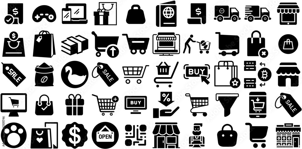 Vetor de Massive Collection Of Shop Icons Collection Black Drawing ...