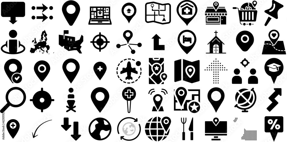 Massive Collection Of Location Icons Bundle Hand-Drawn Isolated Modern ...