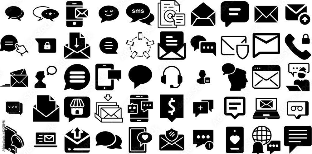 Big Collection Of Message Icons Bundle Linear Modern Pictogram Toque ...