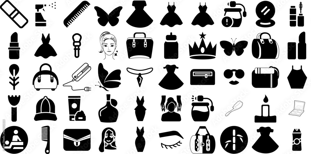 Huge Set Of Beauty Icons Collection Solid Infographic Clip Art Health ...