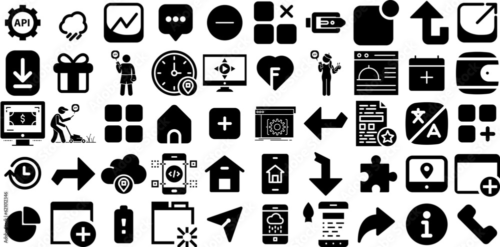 Huge Collection Of App Icons Collection Hand-Drawn Solid Cartoon ...