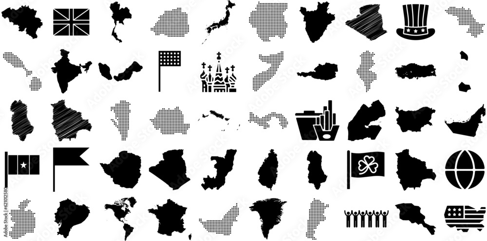 Mega Set Of Country Icons Collection Flat Modern Silhouette Icon ...