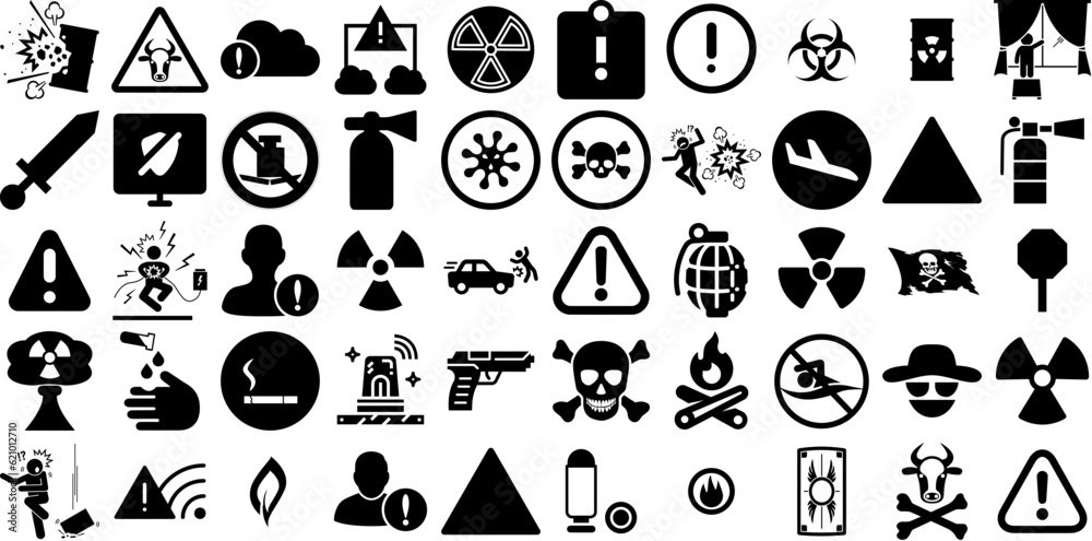 Big Collection Of Danger Icons Pack Hand-Drawn Isolated Design Symbols ...