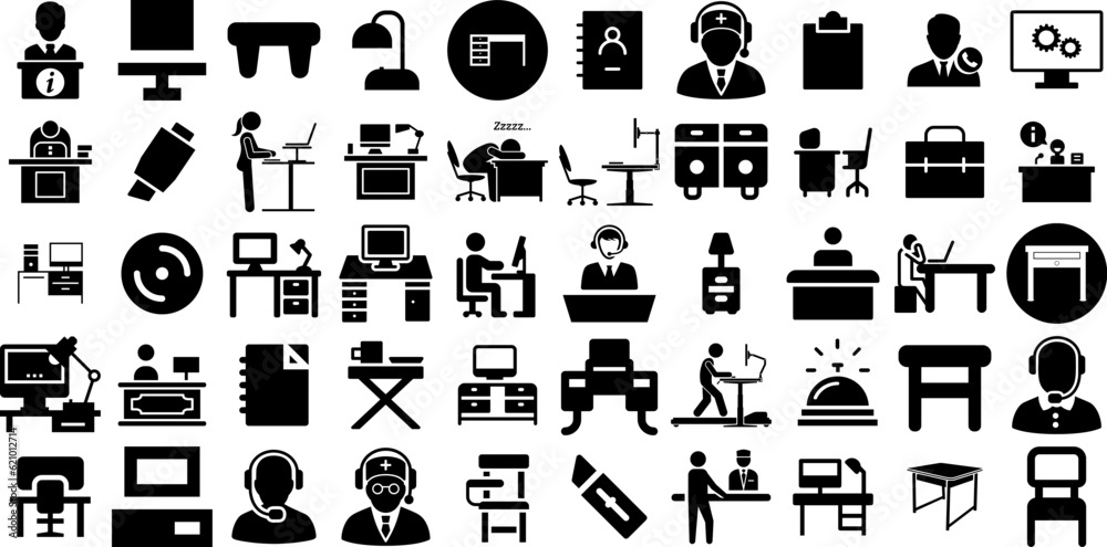 Huge Collection Of Desk Icons Collection Isolated Design Symbol Icon ...