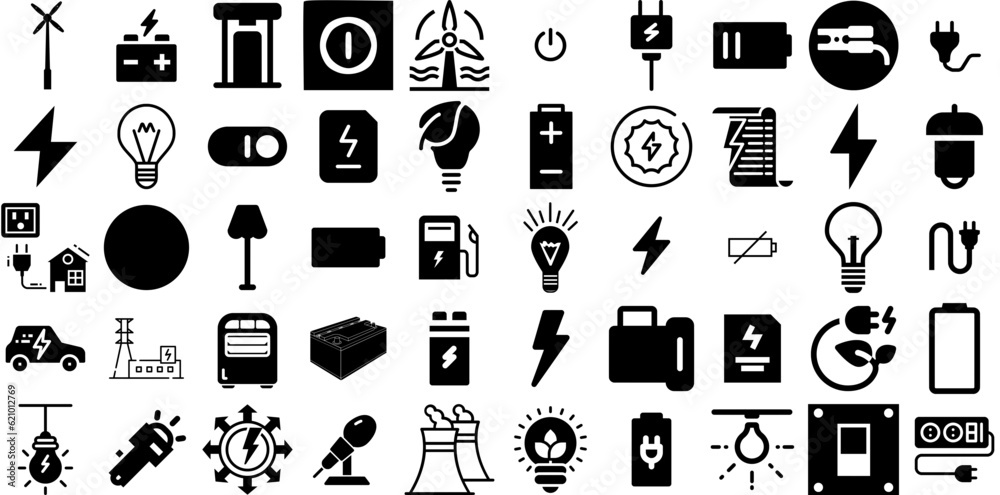 Huge Set Of Electricity Icons Pack Hand-Drawn Isolated Drawing Signs ...