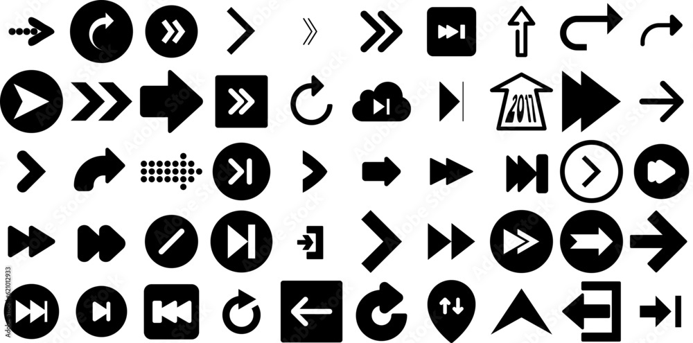 Big Collection Of Forward Icons Pack Isolated Modern Signs Skip, Symbol ...