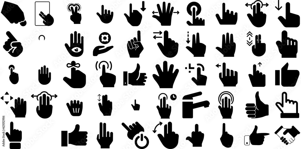 Mega Set Of Gesture Icons Collection Solid Drawing Symbols Gratitude ...