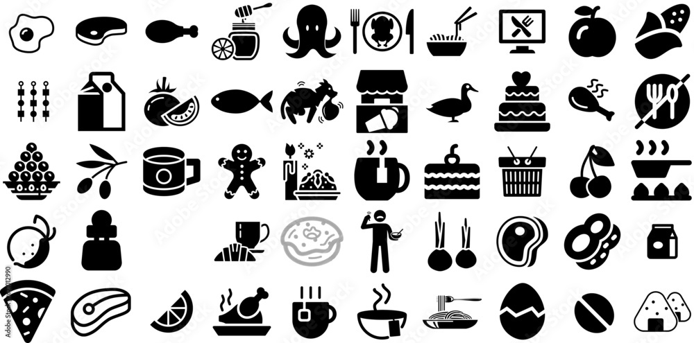 Huge Set Of Food Icons Collection Isolated Vector Pictograms Certified ...