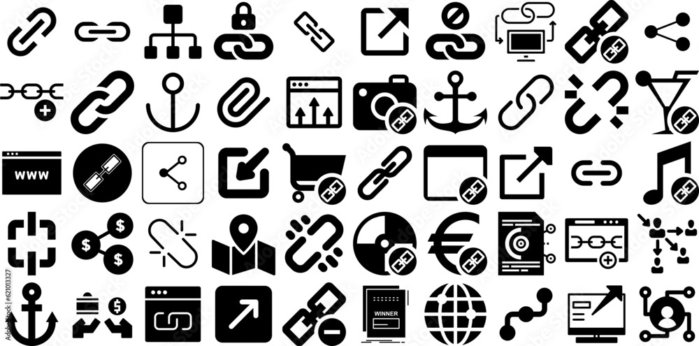 Massive Collection Of Link Icons Set Solid Simple Symbol Symbol, Border ...
