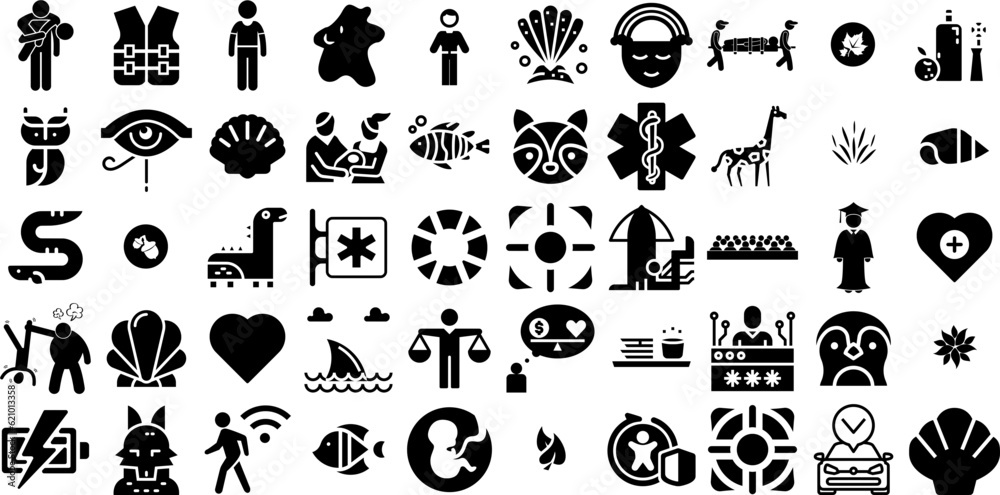Vetor de Huge Collection Of Life Icons Set Hand-Drawn Isolated Drawing ...