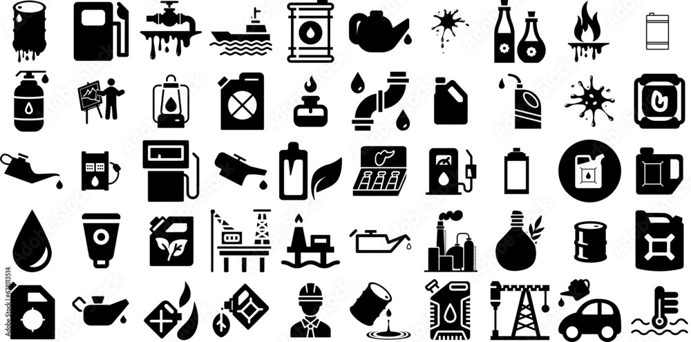 Big Set Of Oil Icons Pack Black Infographic Symbol Icon, Perfume, Fuel ...