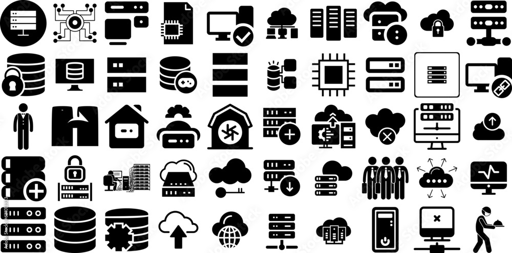 Massive Collection Of Server Icons Pack Isolated Design Silhouette Icon ...
