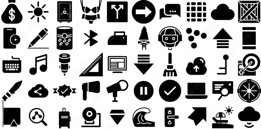 Mega Set Of Solid Icons Collection Flat Drawing Glyphs Icon, Gradient ...