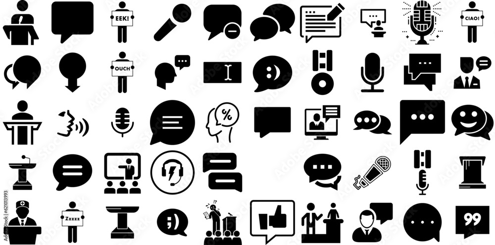 Mega Set Of Speech Icons Collection Hand-Drawn Isolated Simple Clip Art ...
