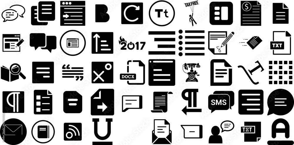 Massive Collection Of Text Icons Bundle Hand-Drawn Solid Concept ...