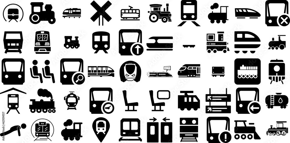 Big Collection Of Train Icons Set Isolated Drawing Symbols Icon, Ticket ...