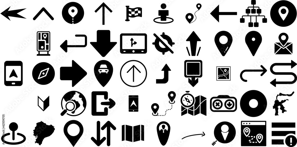 Mega Set Of Navigation Icons Bundle Hand-Drawn Solid Vector Silhouettes ...