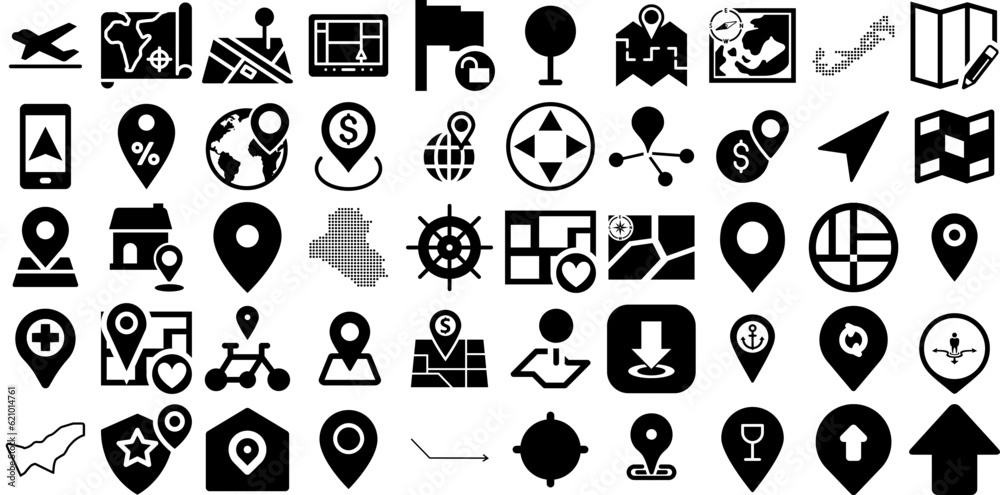 Vetor de Massive Set Of Location Icons Bundle Solid Modern Silhouette ...