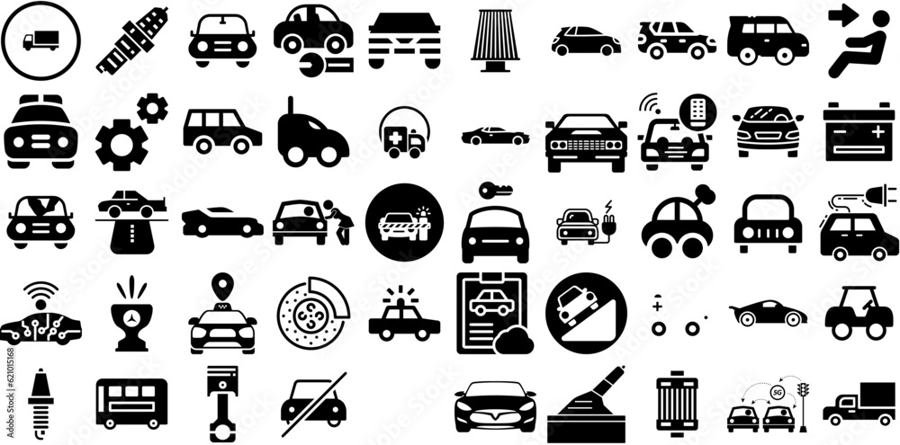Mega Set Of Car Icons Set Hand-Drawn Linear Vector Elements Laundered, Mark, Yacht, Slow Doodles ...
