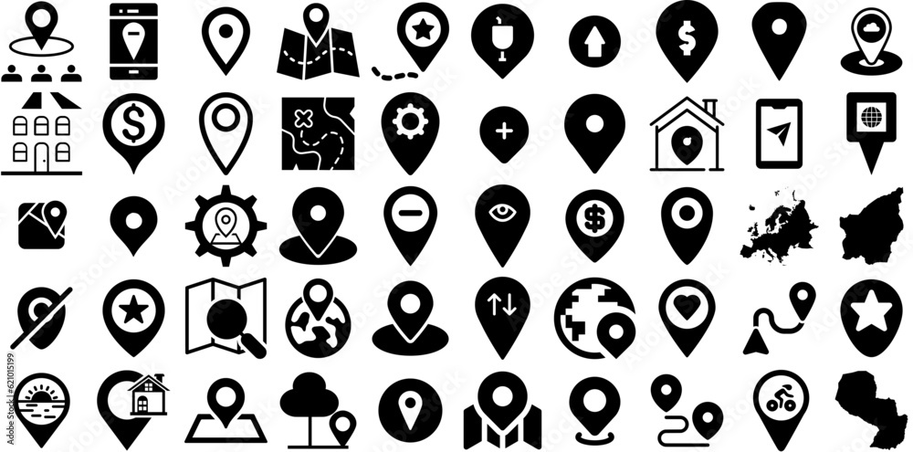 Big Set Of Location Icons Collection Hand-Drawn Linear Design Pictogram ...