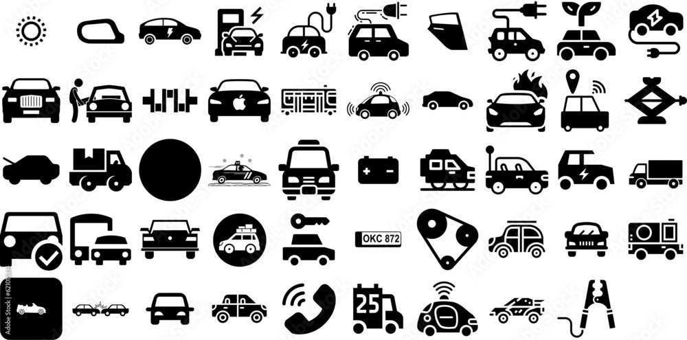 Huge Collection Of Car Icons Pack Solid Cartoon Elements Laundered ...