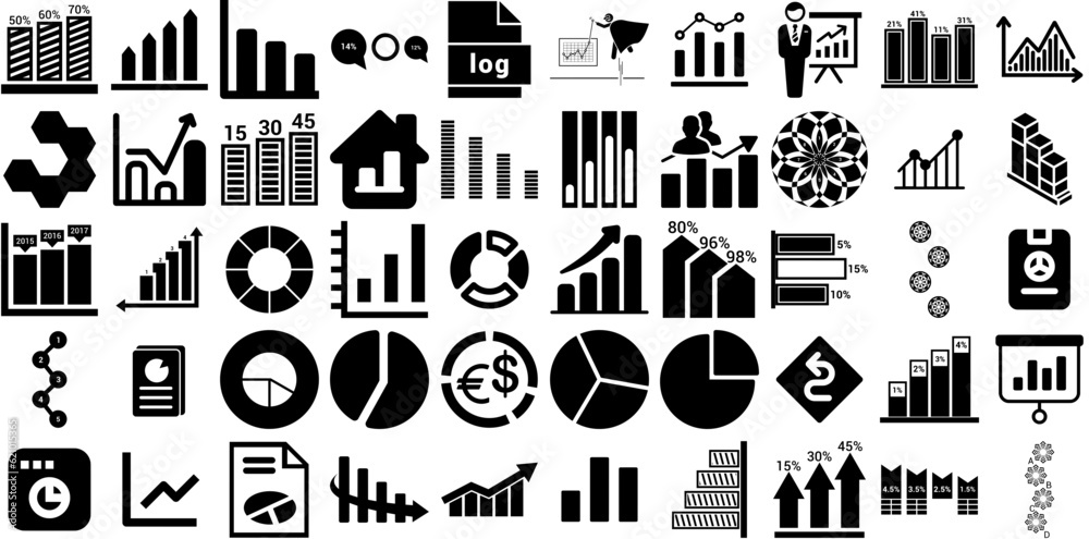 Huge Collection Of Chart Icons Set Hand-Drawn Linear Infographic Web ...