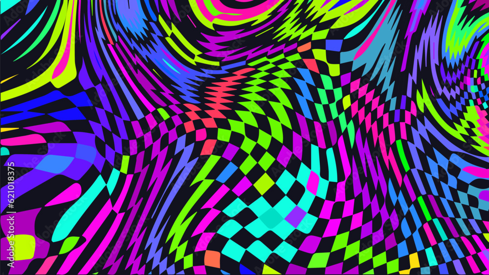Distorted twisted checkered background. Trippy strip psychedelic ...