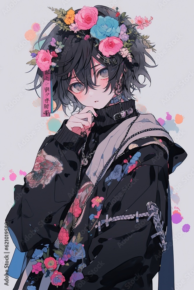 A person with a flower crown on their head. Generative AI. Emo virtual ...