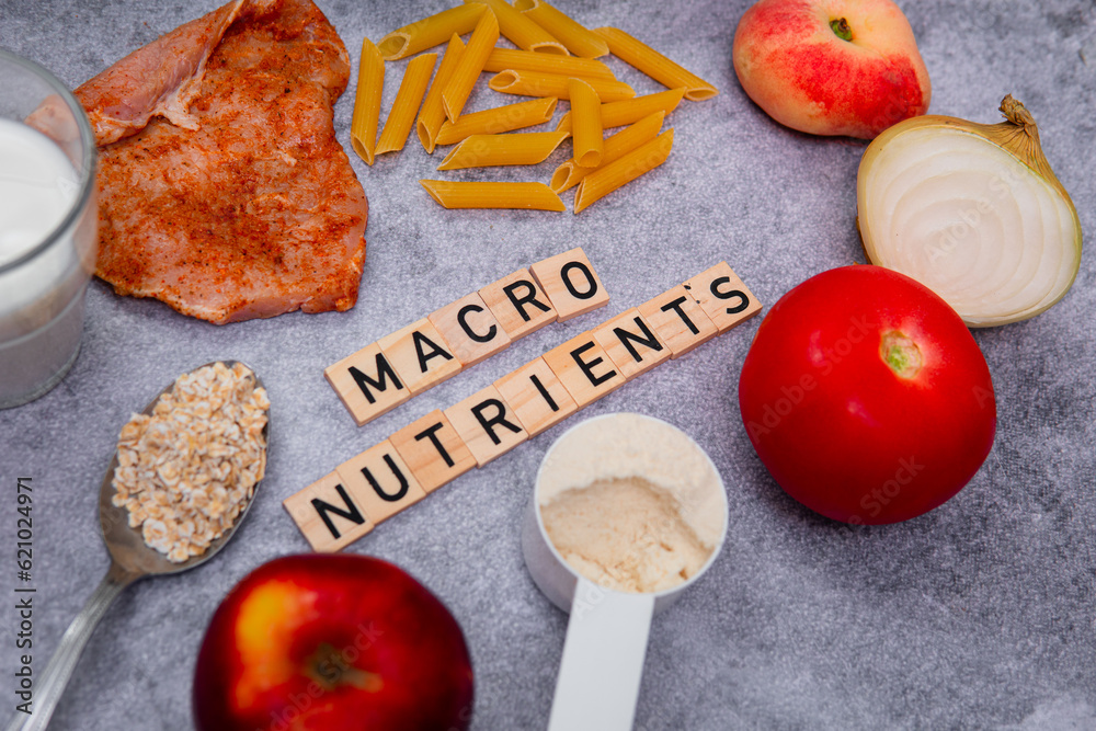 the inscription macronutrients next to food products such as milk ...