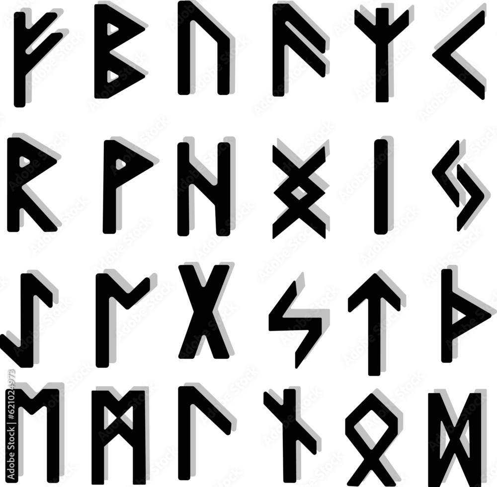 Classic runes. Runic alphabet icons. Celtic, Scandinavian ancient ...