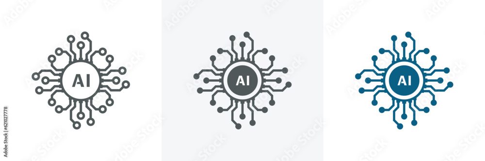 Artificial intelligence AI processor chip icon.Mini AI CPU icon in flat ...