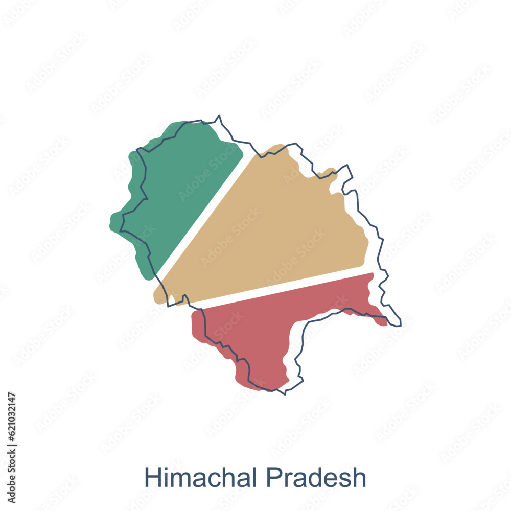 Map of Himachal Pradesh illustration design with black outline on white ...