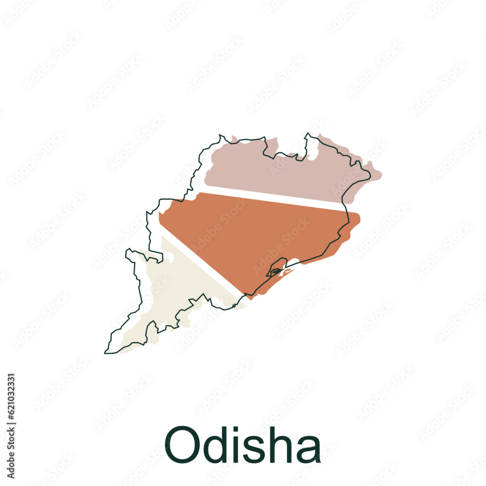Map of Odisha illustration design with black outline on white ...