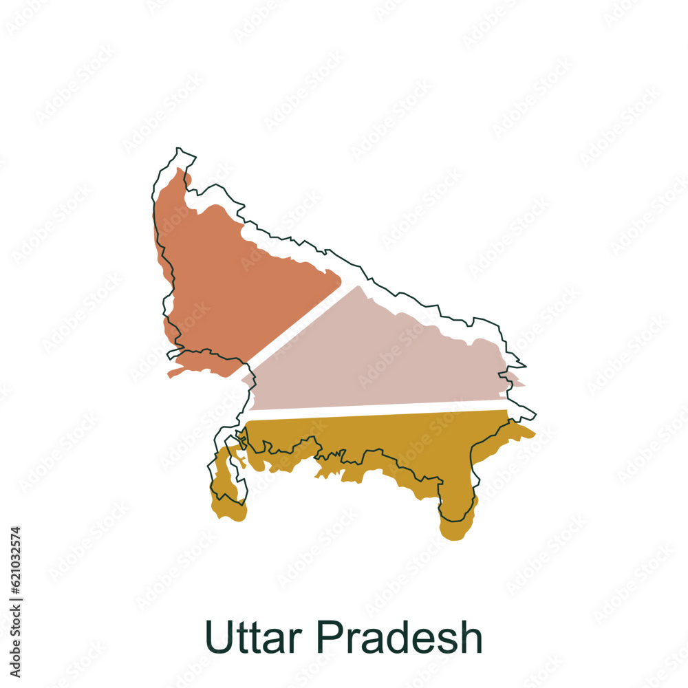 Uttar Pradesh map vector illustration with line modern, illustrated Map ...