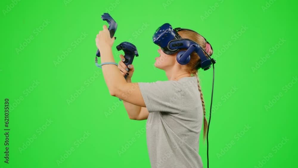 The girl in VR headset virtual reality gaming sex funny humor game.The ...