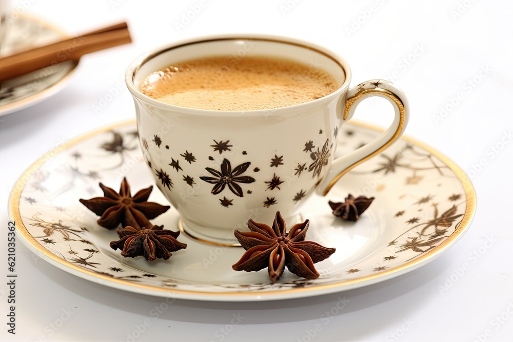 Masala chai is another name for Indian spiced tea. a close-up of a milk ...