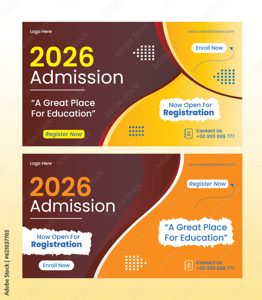 School Admission 2026 Yellow Maroon and orange, Social Media Banner multi-color, Creative School ...