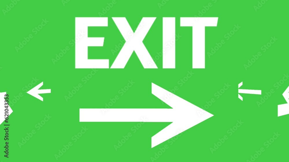 Emergency exit door direction arrow sign on a green screen looped ...
