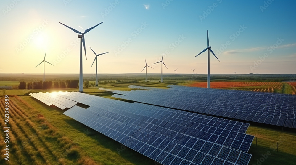 Solar panels wind turbines installed as renewable energy sources for ...