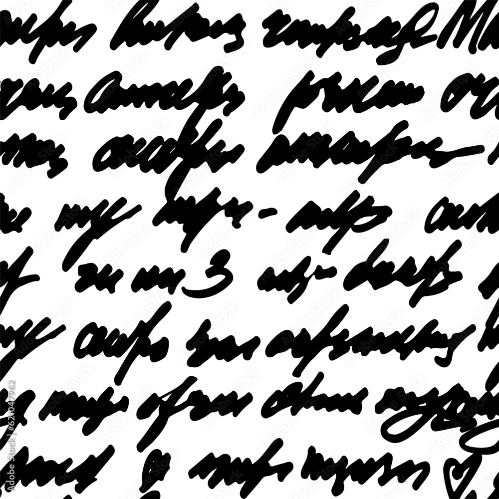 Seamless vector pattern with abstract black handwritten text on white ...