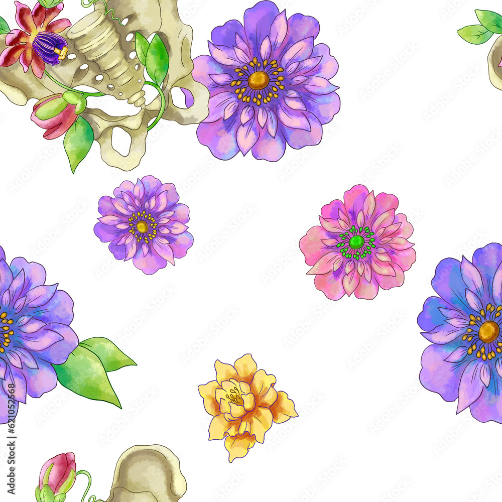 Seamless pattern with femur and flowers. For printing on fabric ...