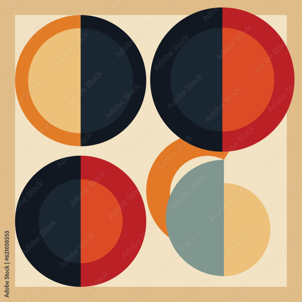 set of circles inspired by mid century modern design, mcm poster design ...