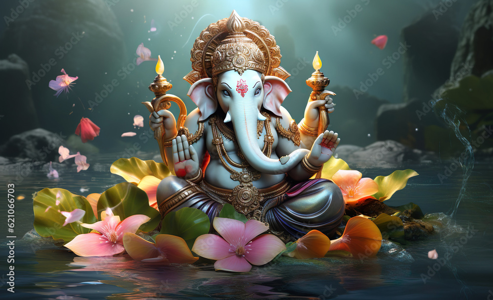 Lord ganesha sculpture on nature background. Ganesh Chaturthi greetings ...