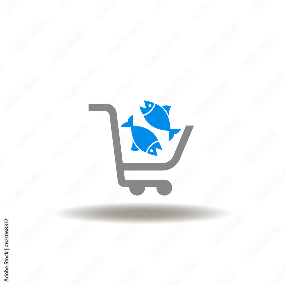 Vector illustration of shopping cart and fish. Icon of fish market ...
