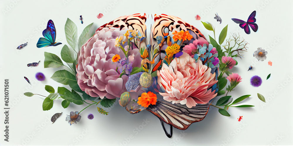 Conceptual image of a flowering human brain, on an isolated background. Generative AI Stock ...
