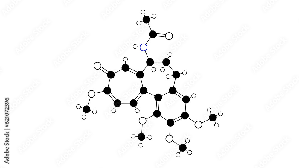 colchicine molecule, structural chemical formula, ball-and-stick model ...